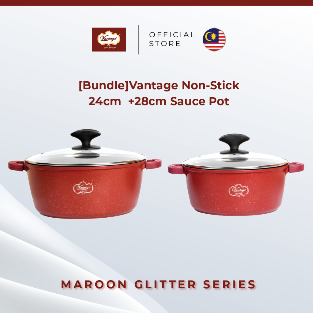 Vantage Non-Stick 24cm + 28cm Sauce Pot (Maroon Glitter Series ...