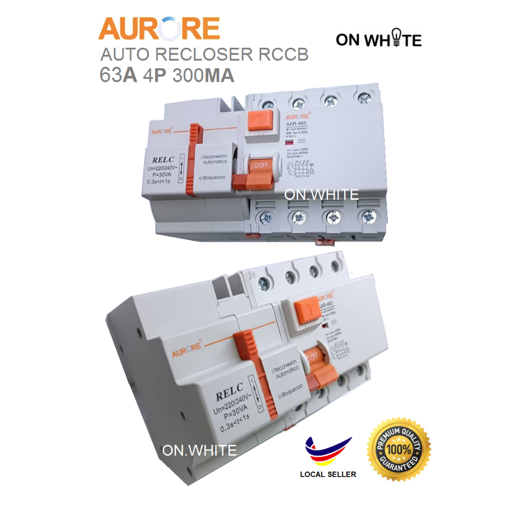 AURORE AUTO RECLOSER / AUTO RESET RCCB 63A 4POLE 300mA RESIDUAL CURRENT CIRCUIT BREAKER | Shopee ...
