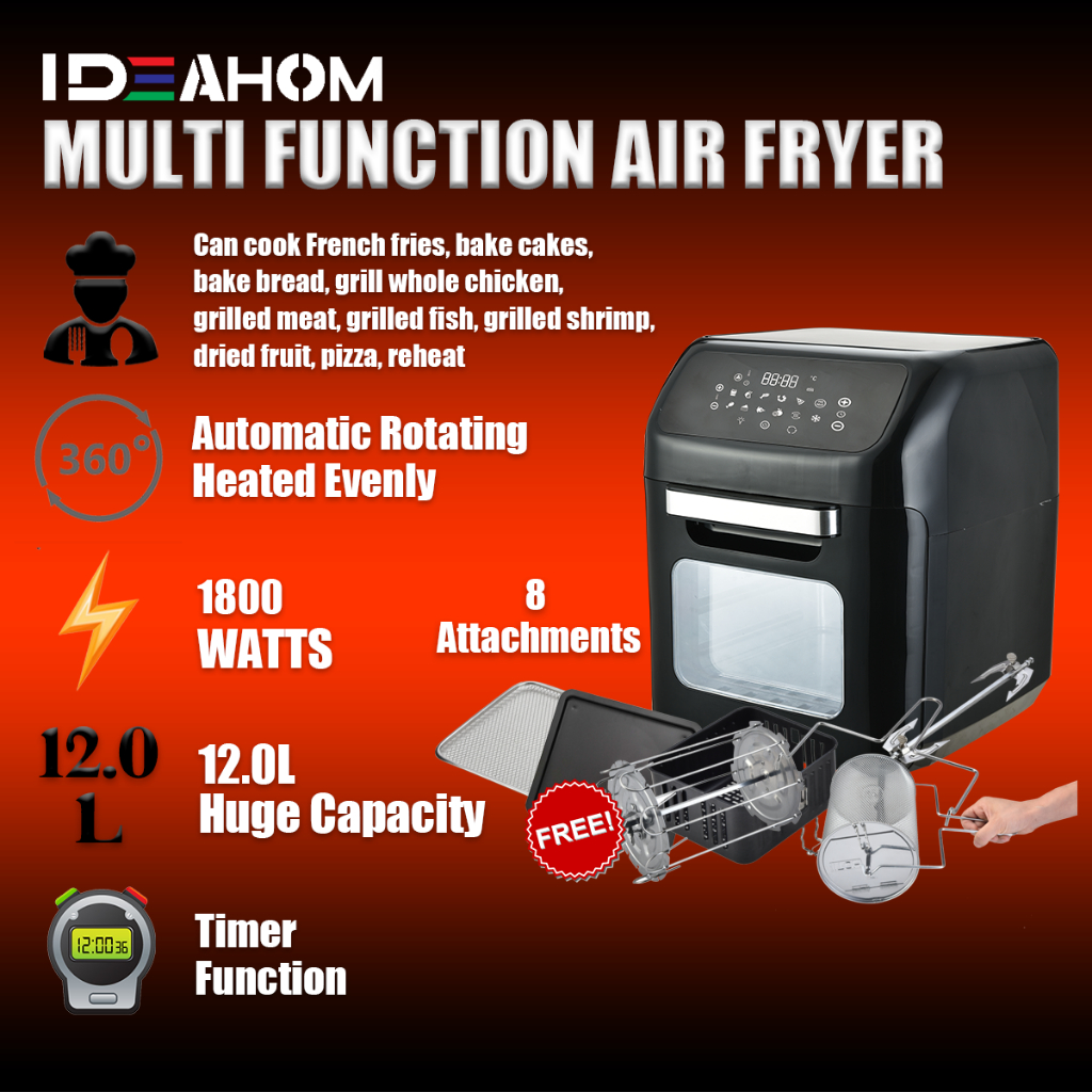 🔥SIRIM🔥Full Accessories🎁Ideahom Air fryer Oven Automatic Electrical Oil ...