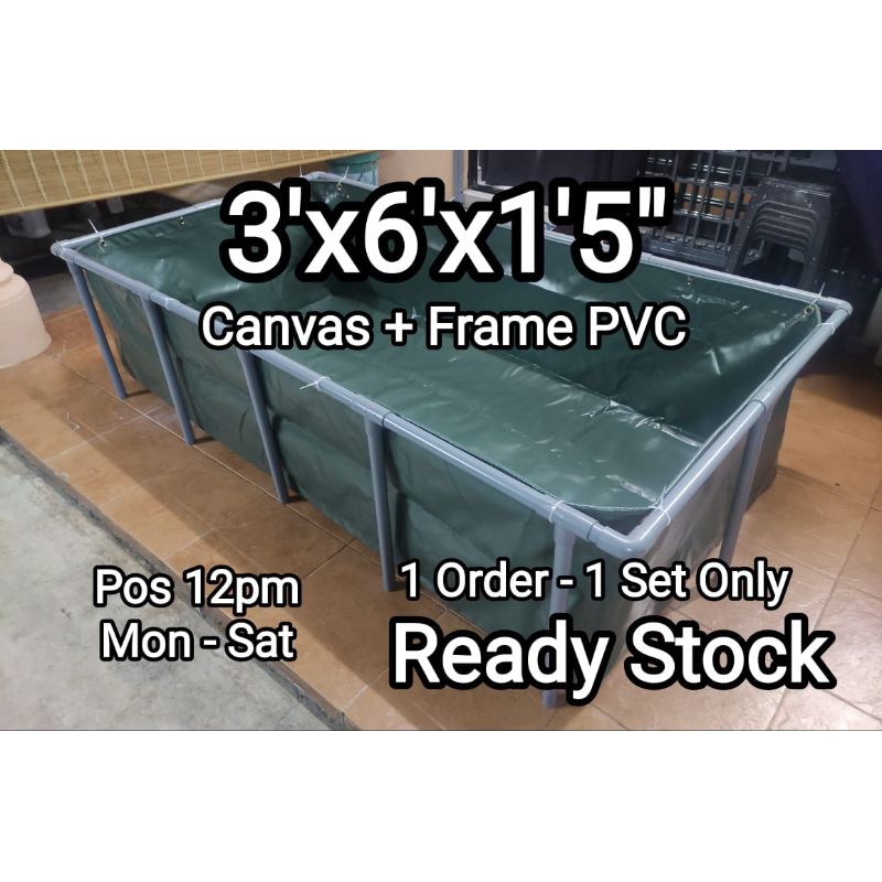 Kolam Kanvas Ikan/Udang 3'x6'x1'.5" + Frame PVC. Canvas Pond for Fish ...
