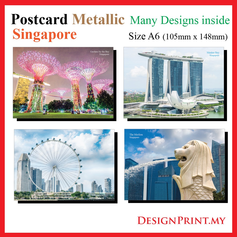 Postcard Singapore printed on Metallic Card, Poskad Singapura Famous ...