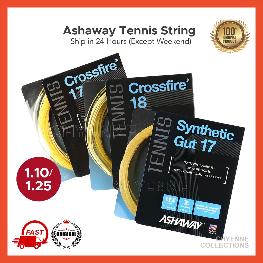 Ashaway Crossfire 17 18 Kevlar Tennis String Hybrid / Synthetic Gut 17 ...