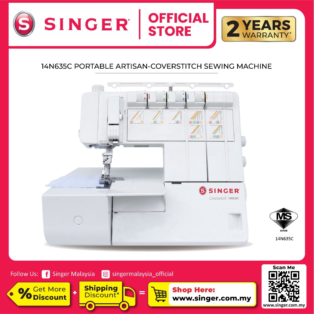 SINGER 14N635C PROFESSIONAL DEDICATED COVERSTITCH SEWING MACHINE (Mesin ...