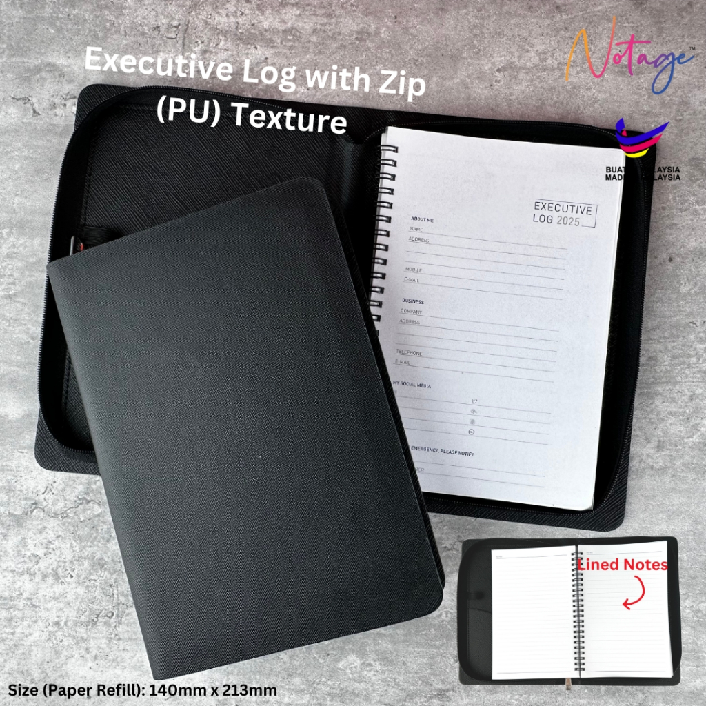 Executive Log Book PU Texture Notebook with Zip 2025 Inner Planner 144 ...