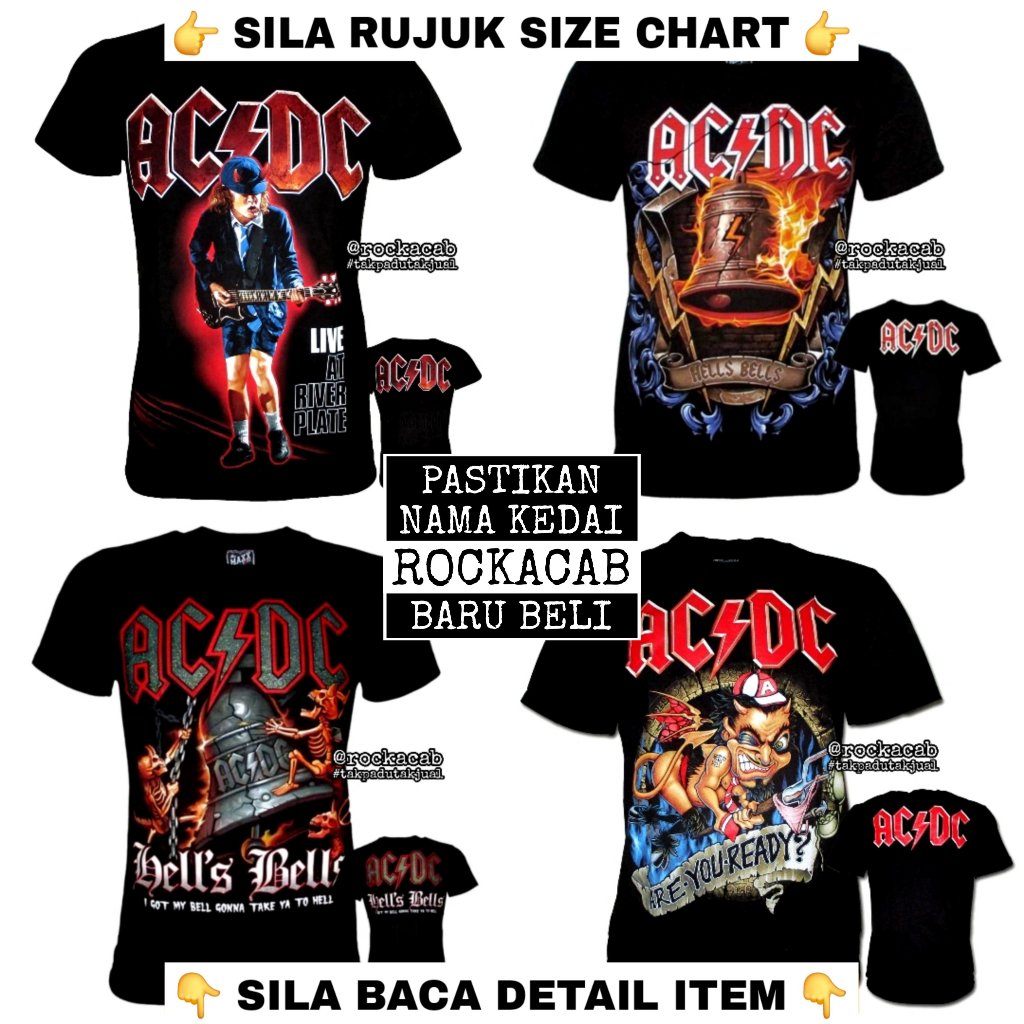 ACDC Angus Young Baju Band Tshirt Rock Grunge Punk Nu Metal Thrash ...