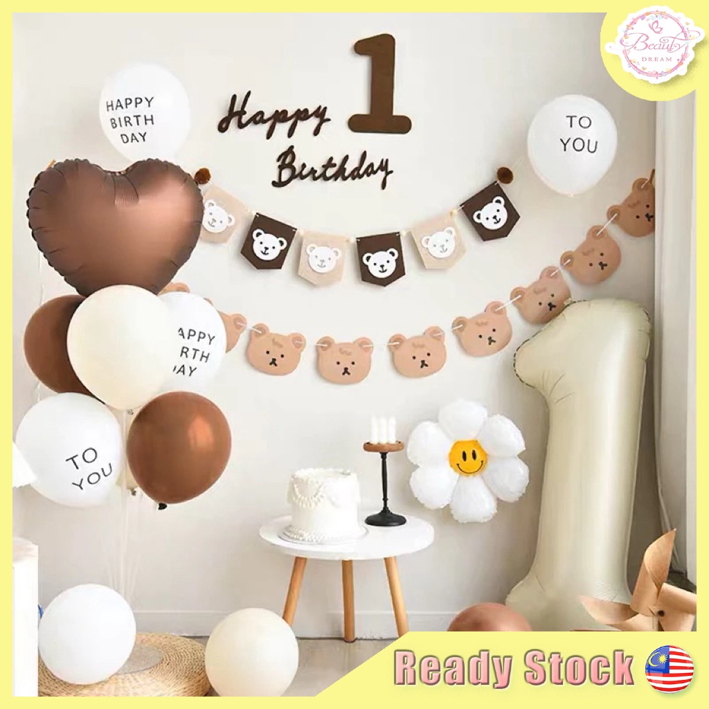 ⚡️Ready Stock⚡️INS Cute Teddy Bear Hanging Flag Banner Balloon Party ...