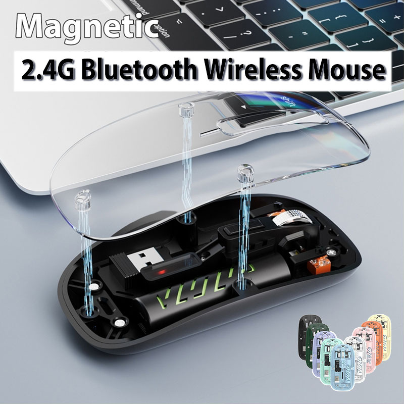 Transparent Wireless Mouse 2in1 Bluetooth + 2.4GHz Magnetic Dual Mode ...