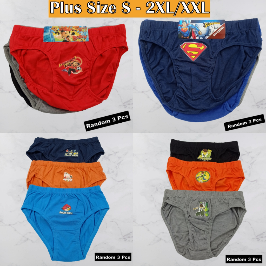 SFS Kids Boy Cartoon Briefs Underwear Plus Size S - XXL (3 Pcs Random ...