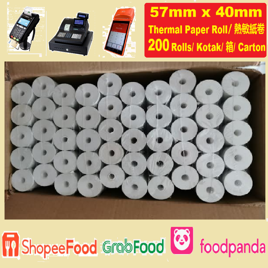 57mmx x 40mm Cordless Thermal Paper Rolls Credit Card/ Thermal Receipt ...