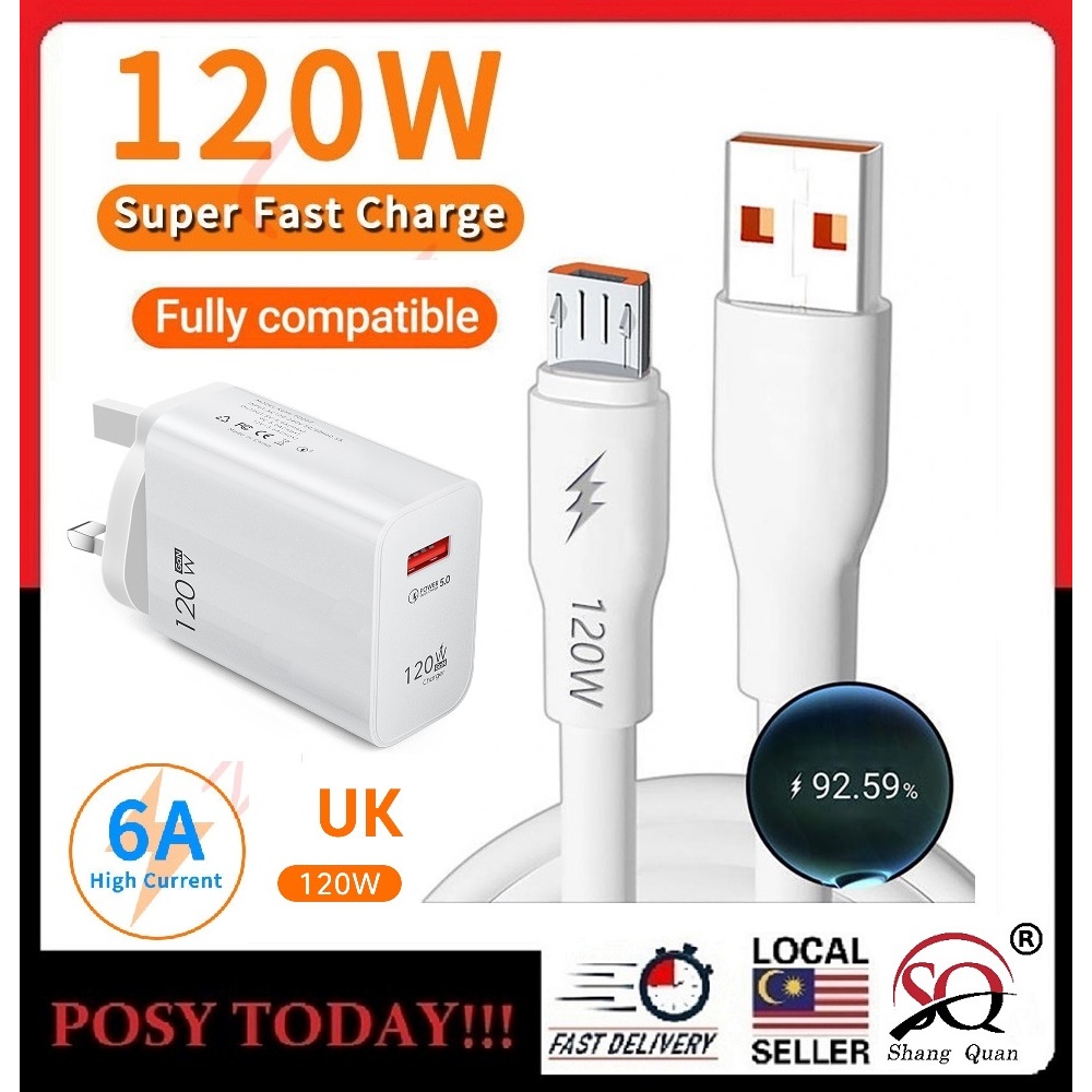 ♕LOCAL STOCK♕ 120W Super Fast Charging Cable Extra Thick Cable Micro ...