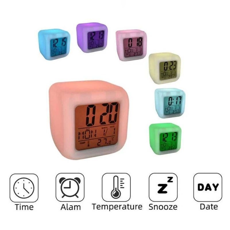 Digital LED Clock 7 Colours Light Effect Colourful Digital Alarm Clock ...