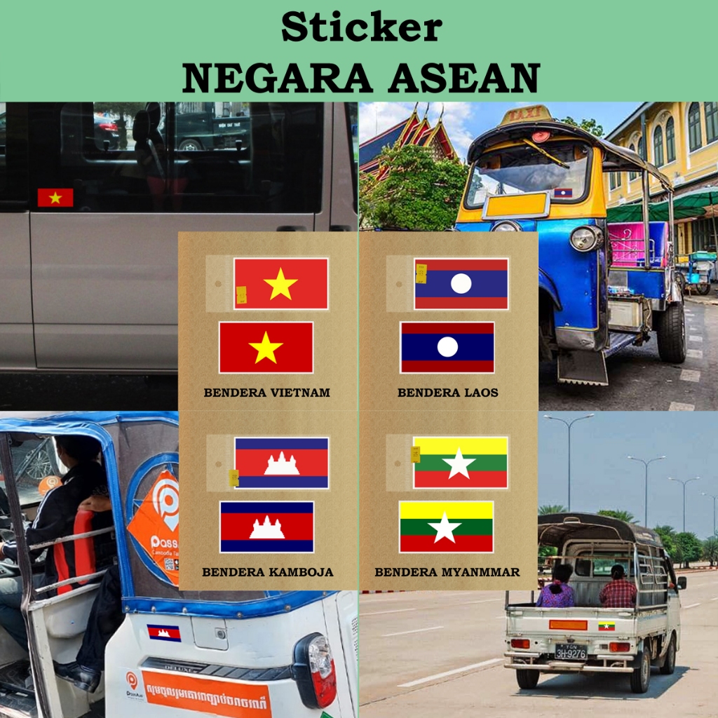 Sticker Motor Kereta Bendera Negara Asean MYANMAR LAOS VIETNAM KEMBOJA ...