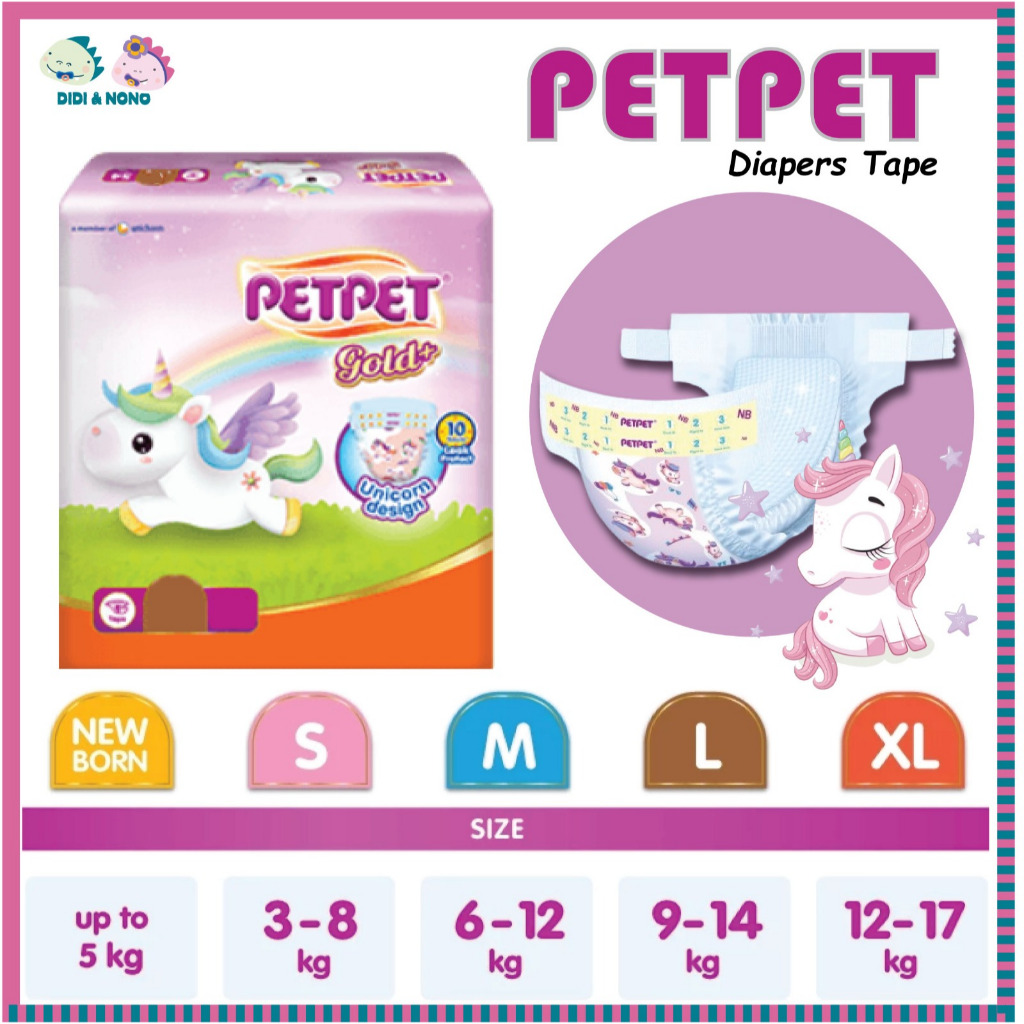 PetPet Tape Diapers Softy+ - NB60 / S56 /M L XL (1 Pack) Lampin Pakai ...