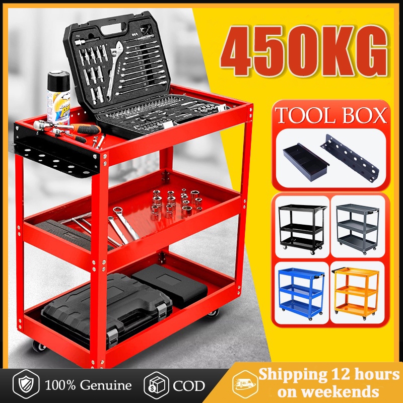 Heavy Duty Tool Trolley 3 Layers Service Cart Metal Steel Troli Barang ...