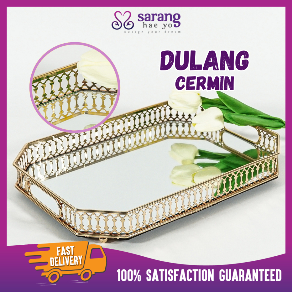 Dulang Kaca Cermin Tray Petak Dulang Hantaran Kahwin Talam Dulang Gold ...