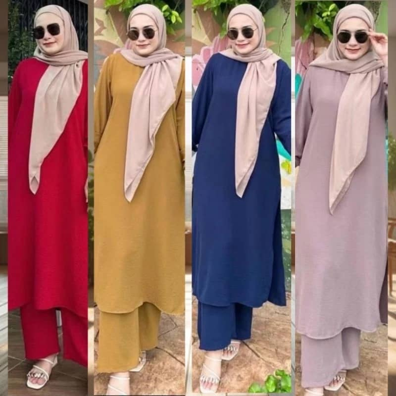 Muslimah Poket Baju Labuh dan Seluar long suit set with Poket Ironless ...