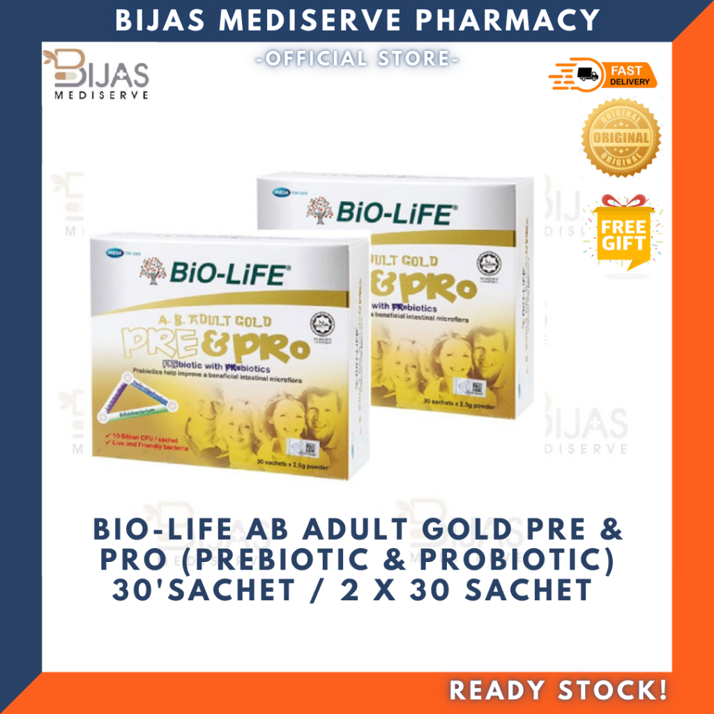 BIO-LIFE AB ADULT GLD PRE & PRO (PREBIOTIC & PROBIOTIC) - 30'SACHET / 2 ...