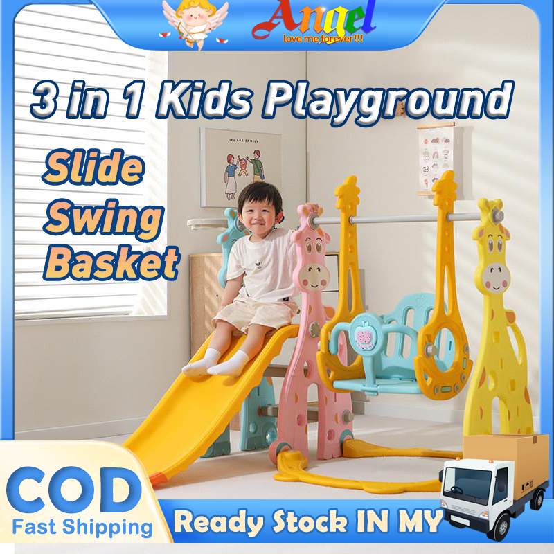 3 in 1 Swing Slide for Kids Playground Kids Indoor Basket Gelongsor ...
