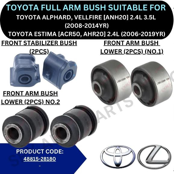 LOWER ARM, REAR AXLE ARM, STABILIZER BUSH (FULL SET) FOR TOYOTA ALPHARD ...