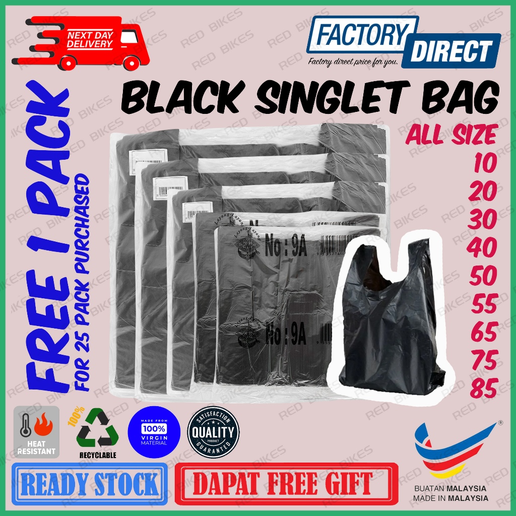 Singlet Plastic Bag (BLACK) / T-Shirt Bag / Beg Plastik Tangkai Hitam ...