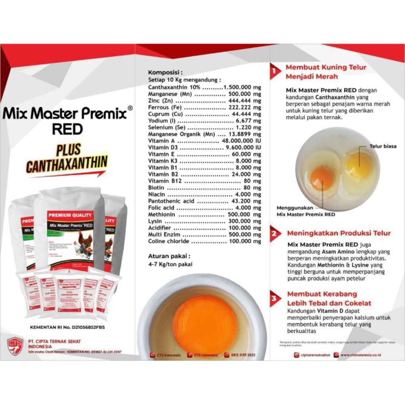 Premix Mix Master RED Telur OMEGA Pemerah Telur Repack 1kg | Shopee ...