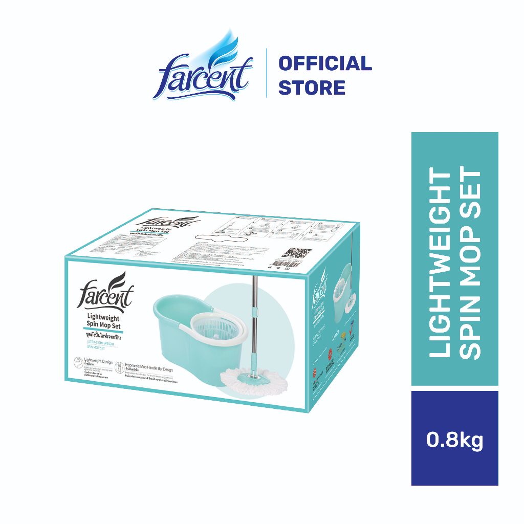 Farcent Light Weight 360° Spin Mop with Bucket Set Mop Lantai Easy ...