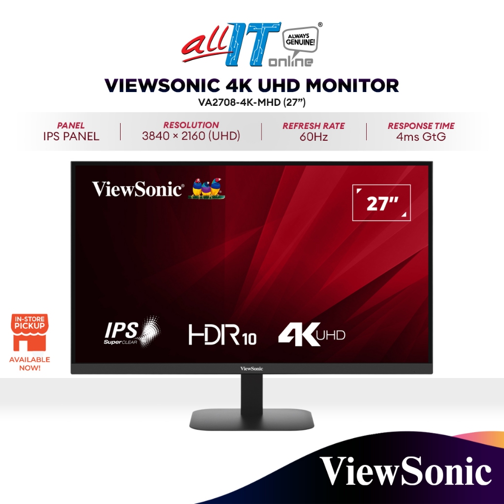 ViewSonic VA2708-4K-MHD 27" UHD 4K IPS Monitor | 60Hz | HDR10 | 4ms ...