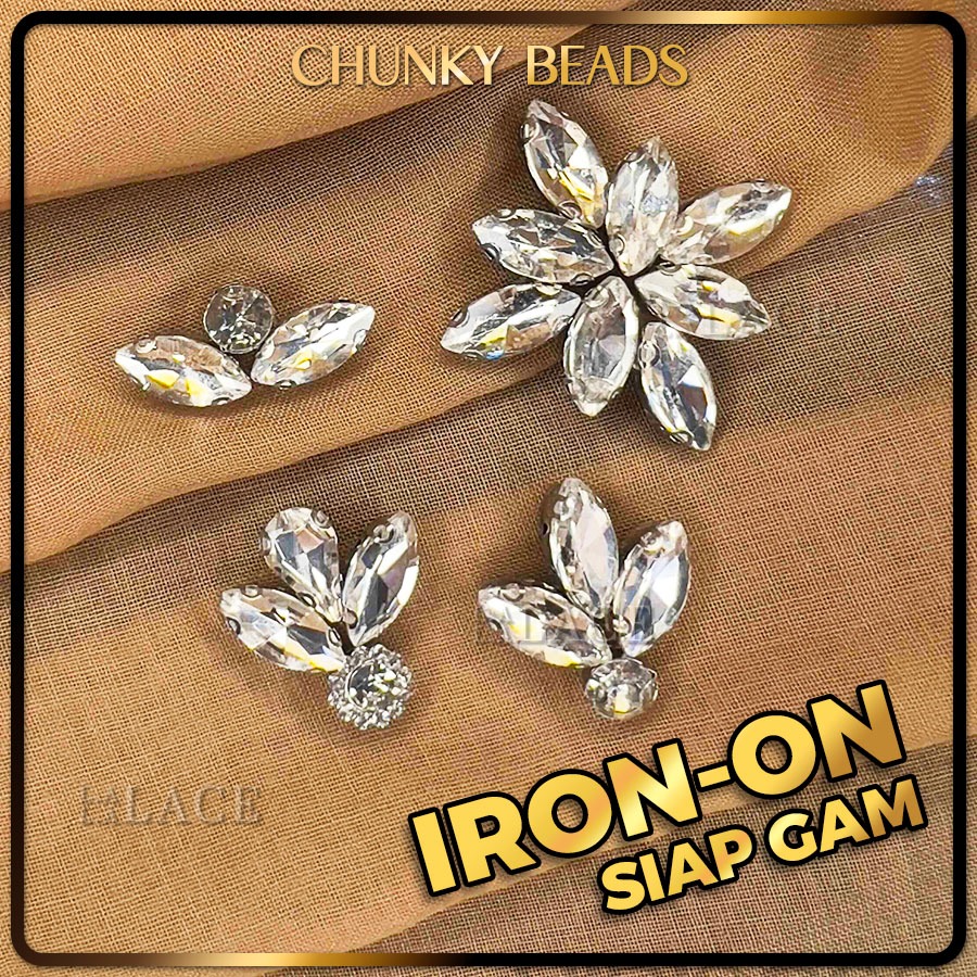 Iron On Chunky Beads Horse Eye Clear Crystal Manik Batu Permata Jahit ...