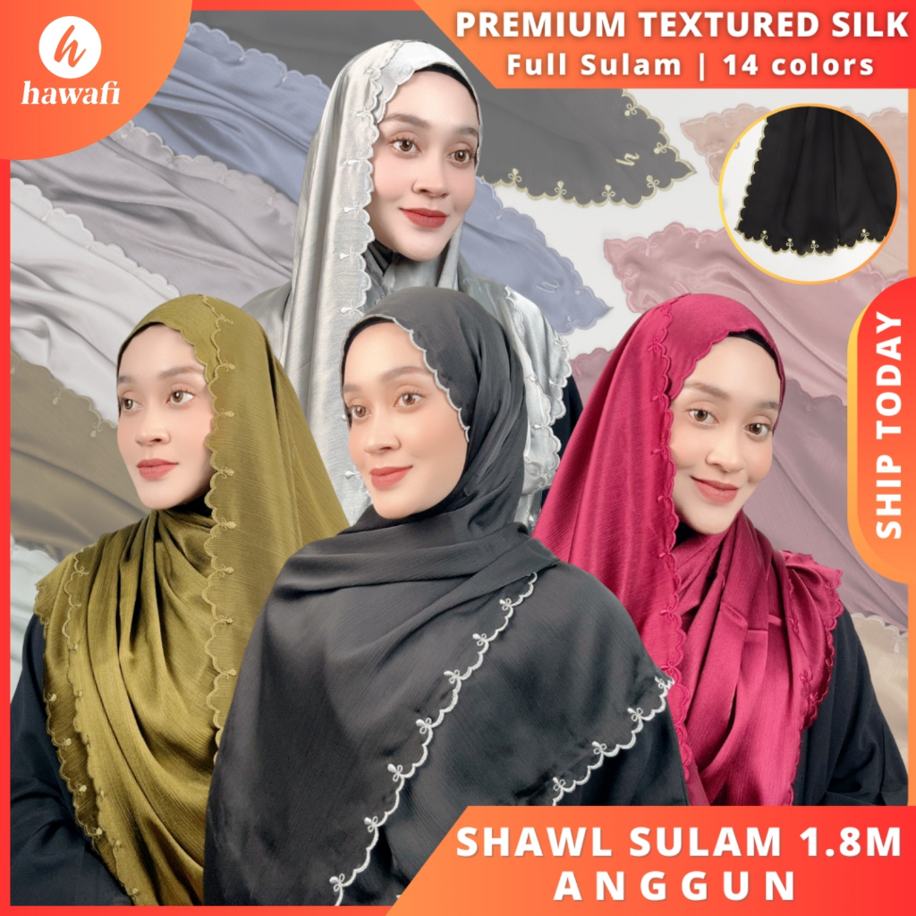 SHAWL SULAM SELENDANG BAHU SULAM BIKU VEIL SULAM TUNANG KLASIK FULL ...