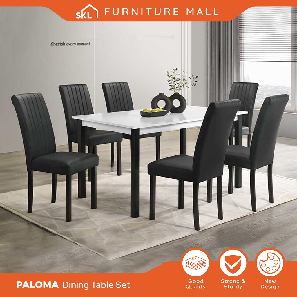 SKL Furniture PALOMA 1+6 MDF Solid Wood Dining Set With PU Leather ...