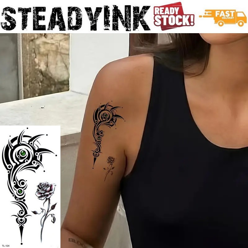 [SteadyINK] Temporary Tattoo Sticker Waterproof Tatu– Tribal and Rose ...