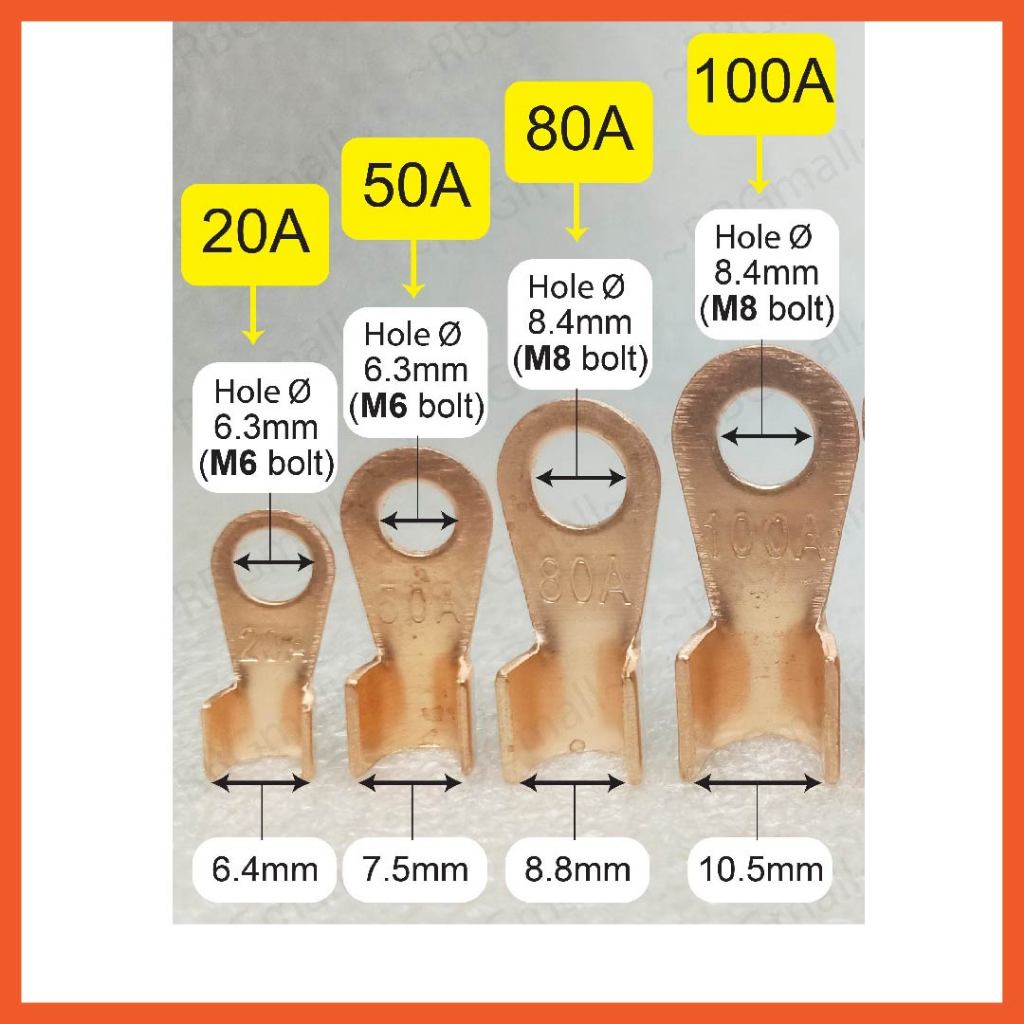 Copper Cable Lug OT Series 20A 50A 80A 100A - Copper Car Cable ...