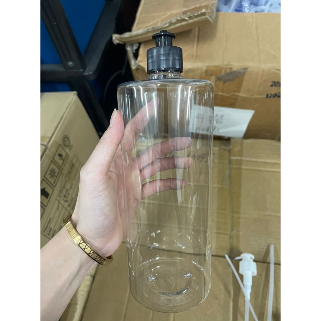 botol kosong plastik FLAT SHOULDE penutup tarik tangan 1000ml PET empty ...