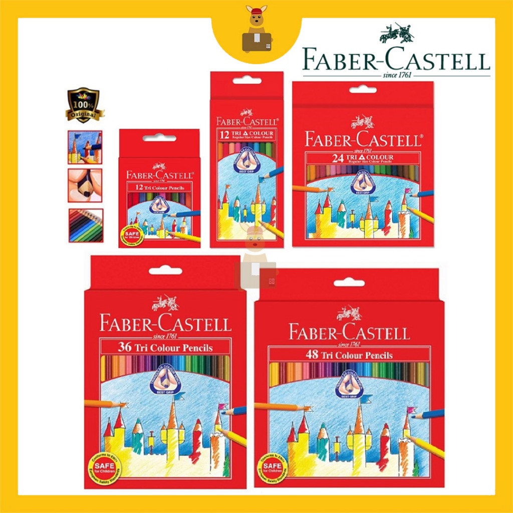 FABER CASTELL Tri Colour Pencils Color Pensel Warna Short Long (12 ...