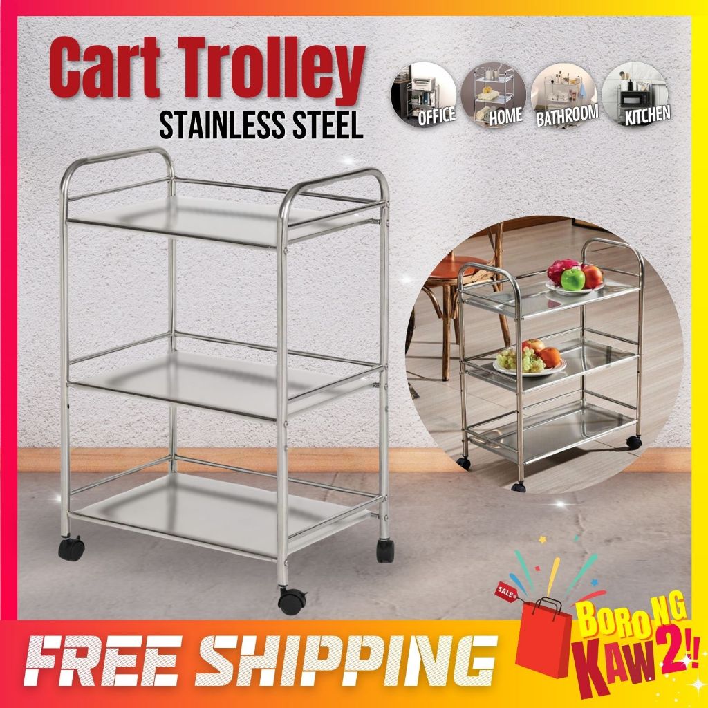 BKK 3 Layer Stainless Steel Kitchen Trolley Troli Barang Rak Besi ...