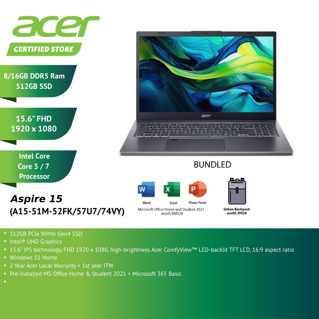 Acer Aspire 15 A15-51M-52FK/ A15-51M-57U7/ A15-51M-74VY 15.6" FHD ...