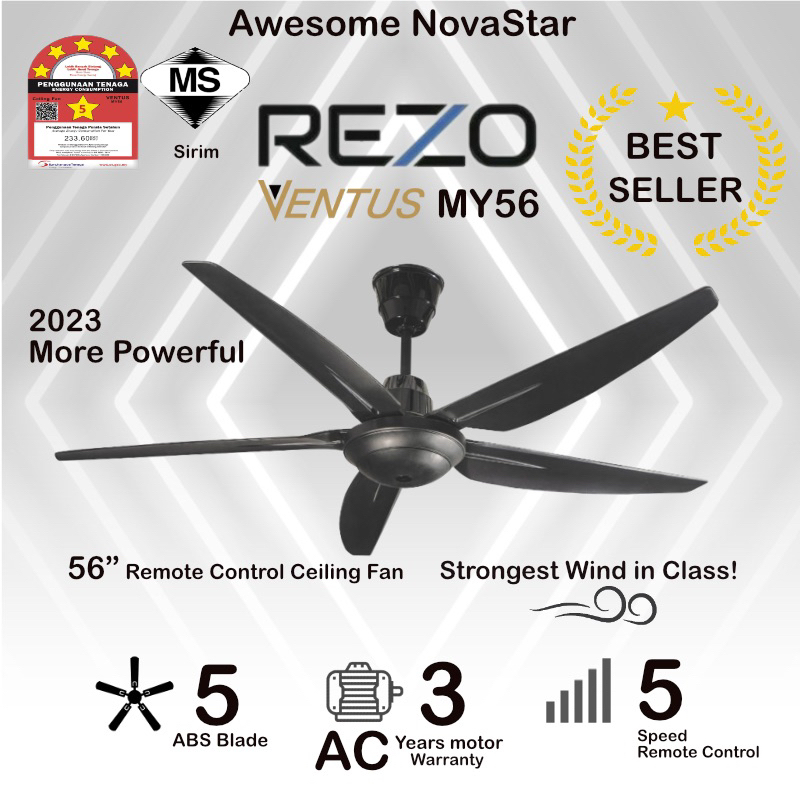 REZO VENTUS MY56 / CASTA 56” DC motor 9 Speed Remote Control 5 Blades ...
