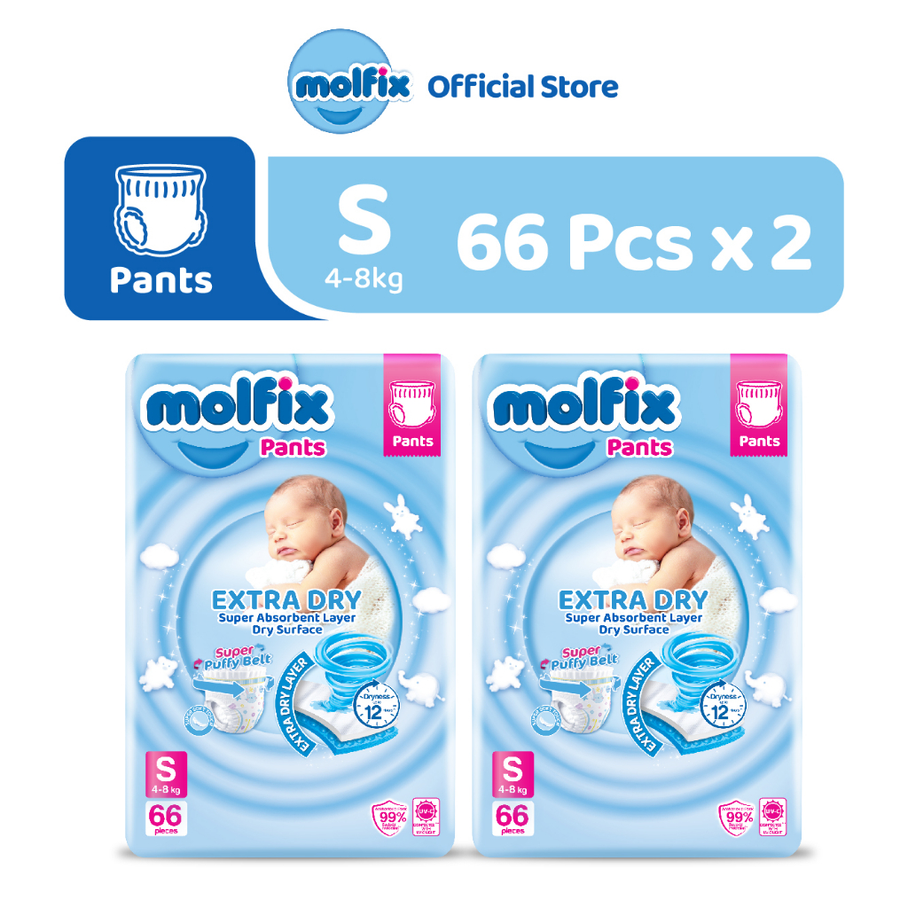 Molfix Extra Dry Pants Jumbo Pack - S66 / M58 / L48 / XL42 / XXL36 ...