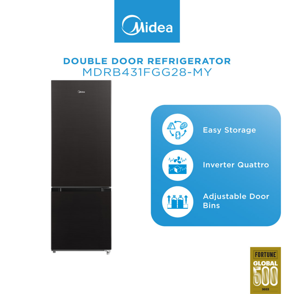 Midea MDRB431FGG28-MY Gross 400L 2 Doors Inverter Quattro Refrigerator ...