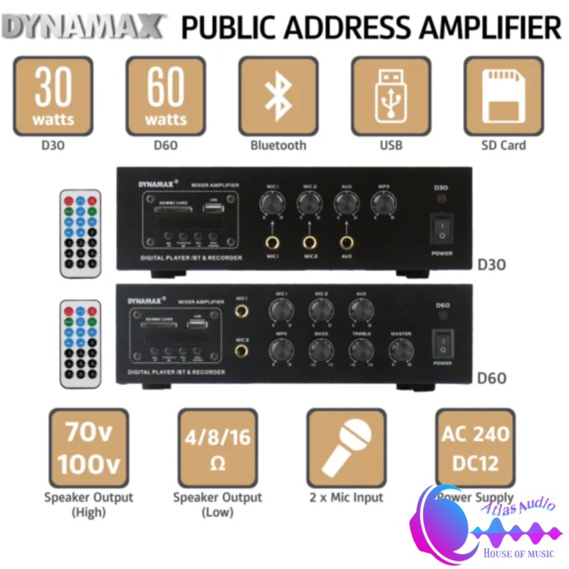DYNAMAX D30 30W / D60 60W PA Amplifier PA System With USB,MP3,Bluetooth ...