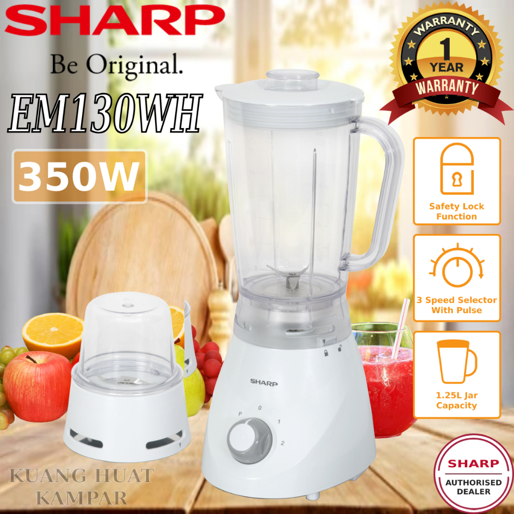 SHARP 350W 1.25L BLENDER WITH MILLER JUG EM130WH / EM-130WH // EM131BK ...
