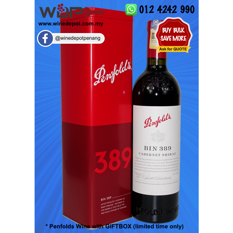 PENFOLDS BIN 389 CABERNET SHIRAZ with GIFT BOX & WINE GLASS | Shopee ...