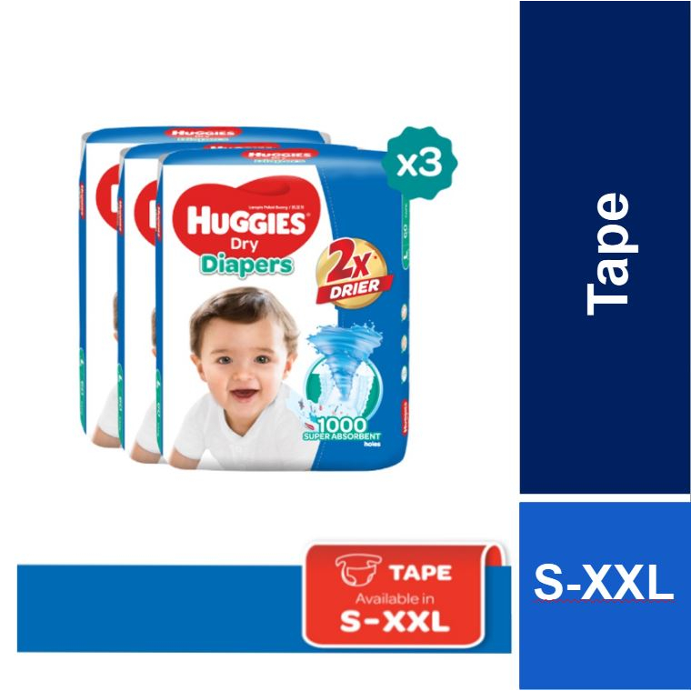 Huggies Dry Diapers for Baby - Super Jumbo Pack S84/M72/L60/XL46/XXL38 ...