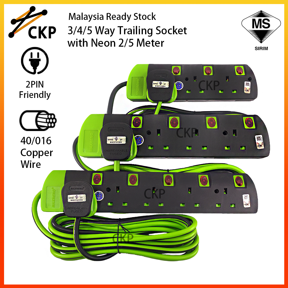 3 4 5 Gang 2 5 Meter Mx8103 8104 8105 Portable Trailing Socket Extension Plug Black Green With