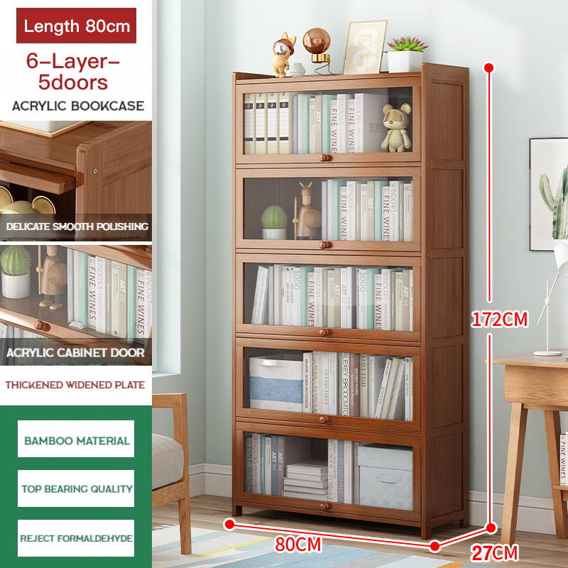 Kitchen Cabinet Bookshelf with door Bamboo bookcase Storage rack ...