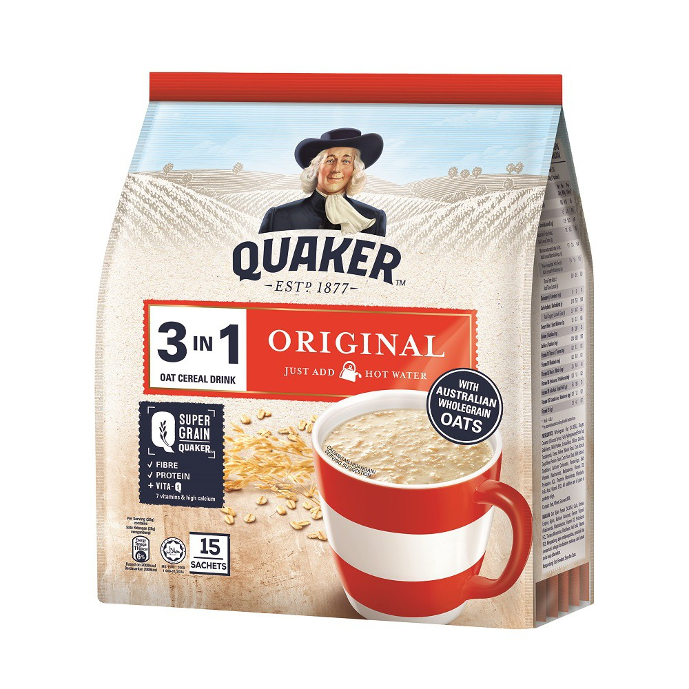 Quaker 3 In 1 Oat Cereal Drink Original (28g x 15's) | Shopee Malaysia
