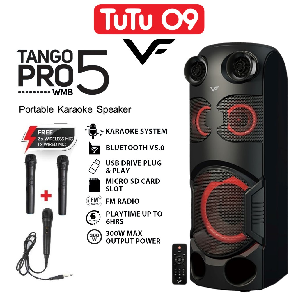 Vinnfier VF Tango Pro 5 WMB 2023 Version Portable Karaoke Bluetooth Speaker & Free 2 Wireless ...