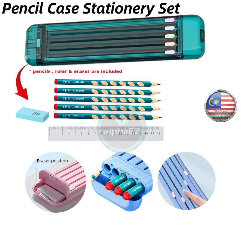 8in1 Pencil Case with Ruler 5 Pencils and 1 Eraser Stationery Pen ...
