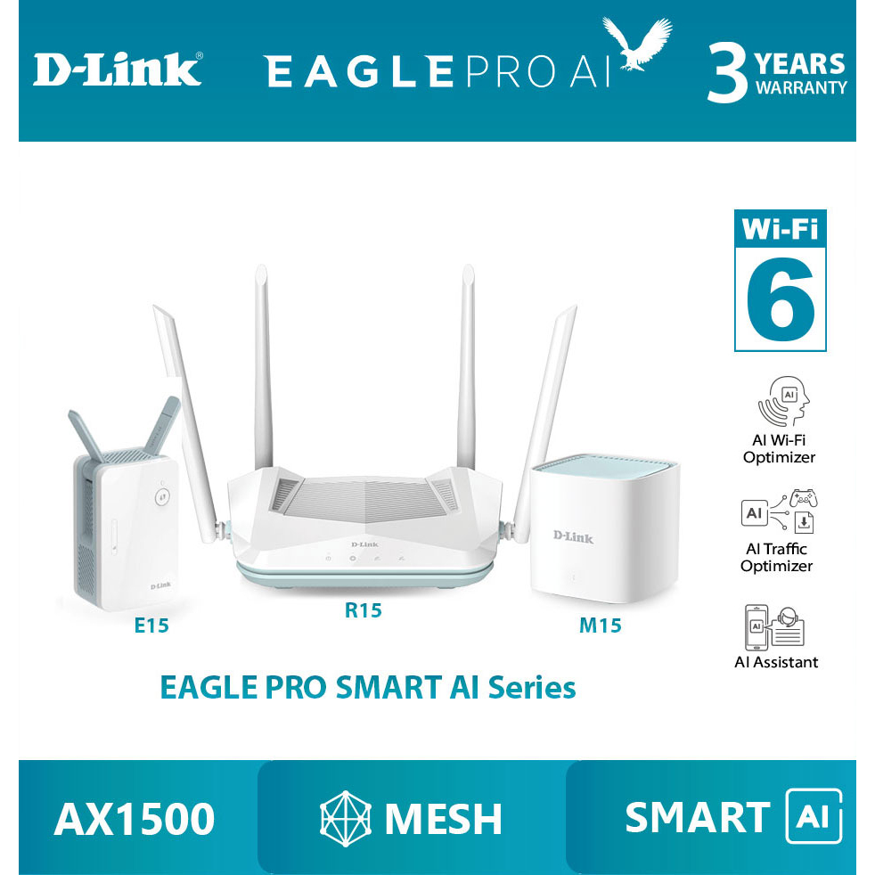 D-Link AX1500 Eagle Pro Ai Wi-Fi 6 Mesh Gigabit Router System Wireless ...
