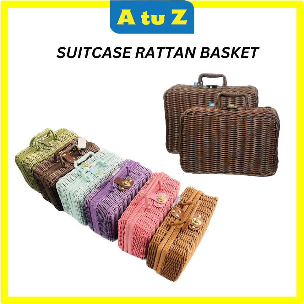 AtuZ Suitcase Rattan Vintage Rattan Woven Storage Case Makeup Holder Suitcase Sundries Organizer ...